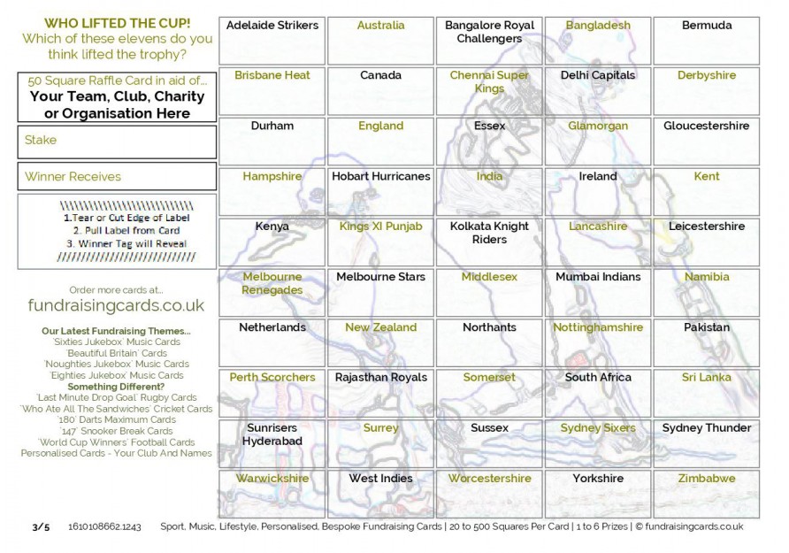 `Cup Winners` Cricket Fundraising Scratch Cards / Raffle Ticket / Draw ...