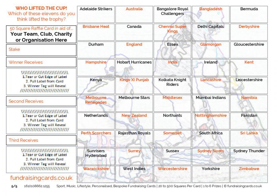 `Cup Winners` Cricket Fundraising Scratch Cards / Raffle Ticket / Draw ...