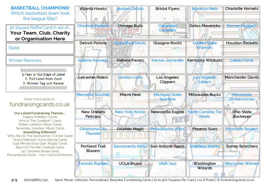 `NBA Champions` Basketball Fundraising Scratch Cards Raffle Ticket ...