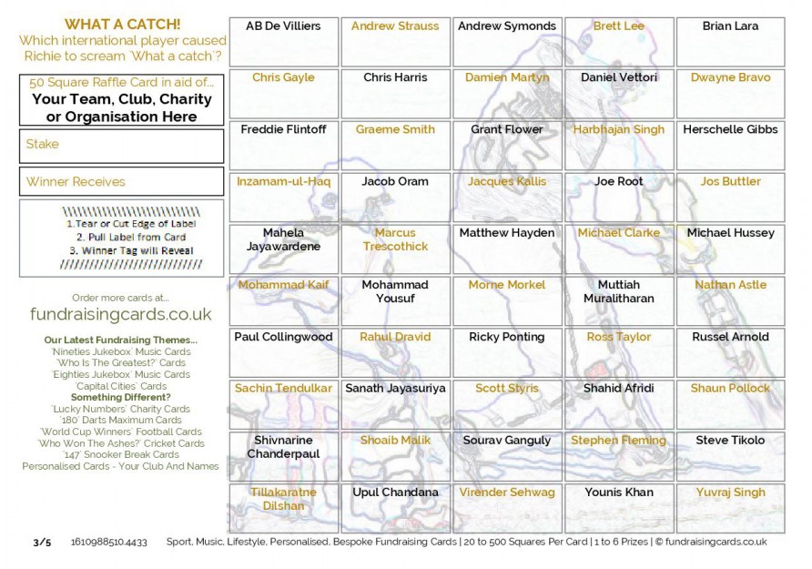 `What a Catch` Cricket Fundraising Scratch Cards / Raffle Ticket / Draw ...