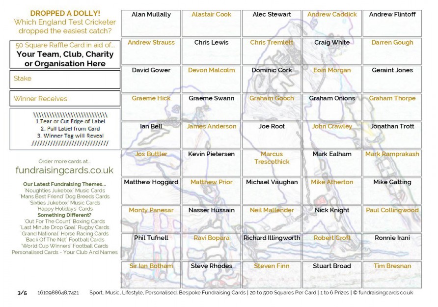 `Dropped a Dolly` Cricket Fundraising Scratch Cards / Raffle Ticket ...