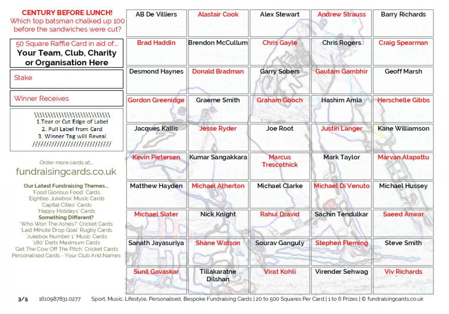 `Century Before Lunch` Cricket Fundraising Scratch Cards / Raffle ...
