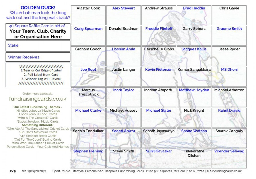 `Golden Duck` Cricket Fundraising Scratch Cards / Raffle Ticket / Draw ...