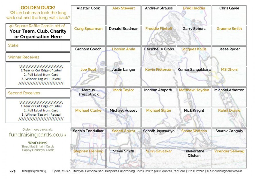 `Golden Duck` Cricket Fundraising Scratch Cards / Raffle Ticket / Draw ...