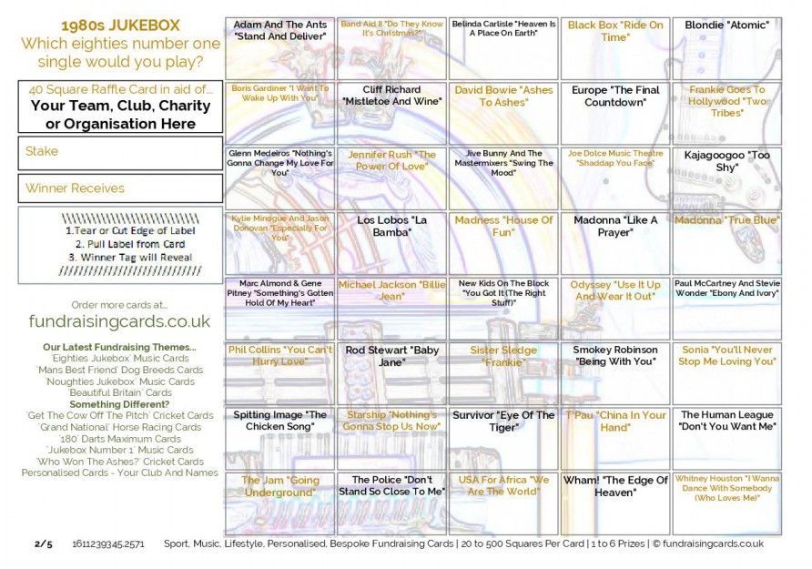 `Eighties Jukebox` Music Fundraising Scratch Cards / Raffle Ticket ...