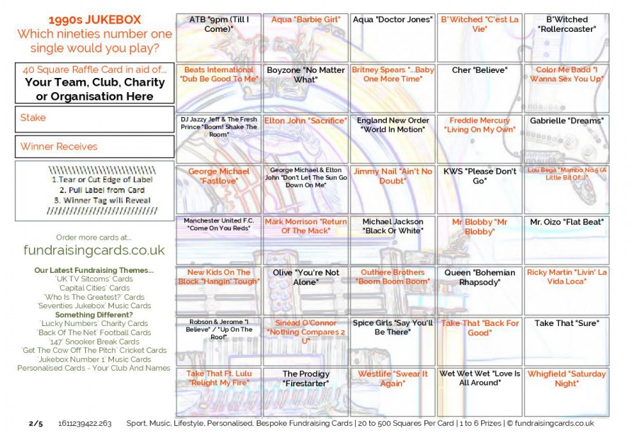 `Nineties Jukebox` Music Fundraising Scratch Cards / Raffle Ticket ...