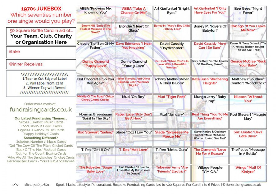 A5 `Jukebox Number 1` Music Fundraising Scratch Cards / Raffle Ticket ...