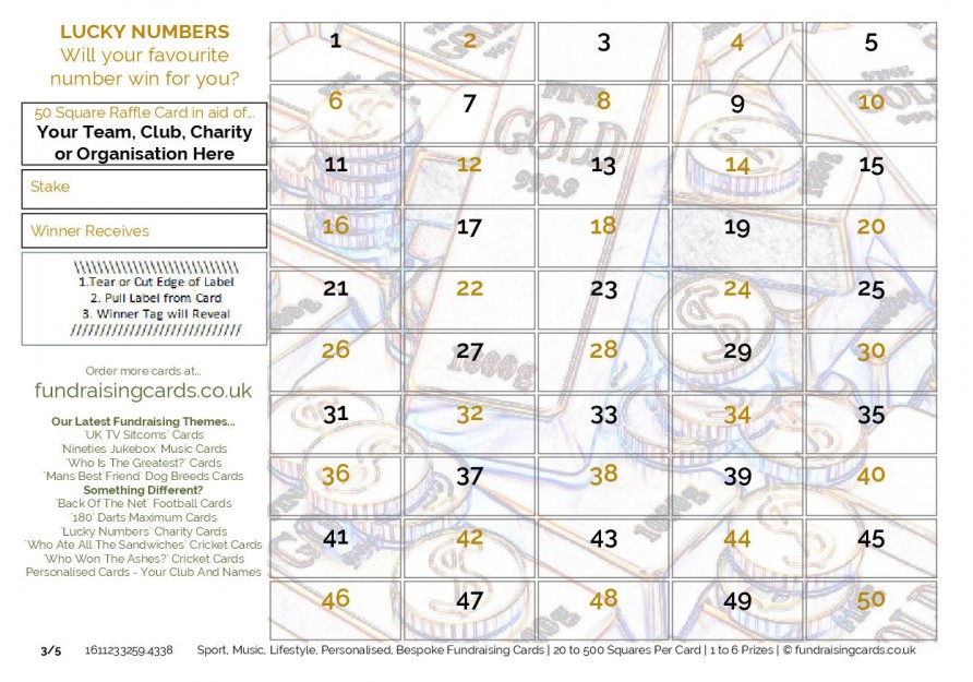 A5 `Lucky Numbers` Charity Fundraising Scratch Cards / Raffle Ticket ...