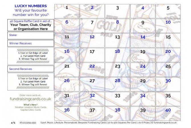 A5 `Lucky Numbers` Charity Fundraising Scratch Cards / Raffle Ticket ...