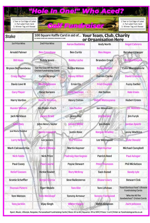 A4 `Hole in One` 100 Square Golf Fundraising Scratch Card / Raffle ...