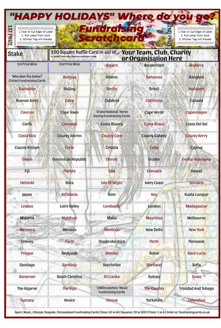 A4 `Happy Holidays` 100 Square Fundraising Scratch Card / Raffle / Draw ...