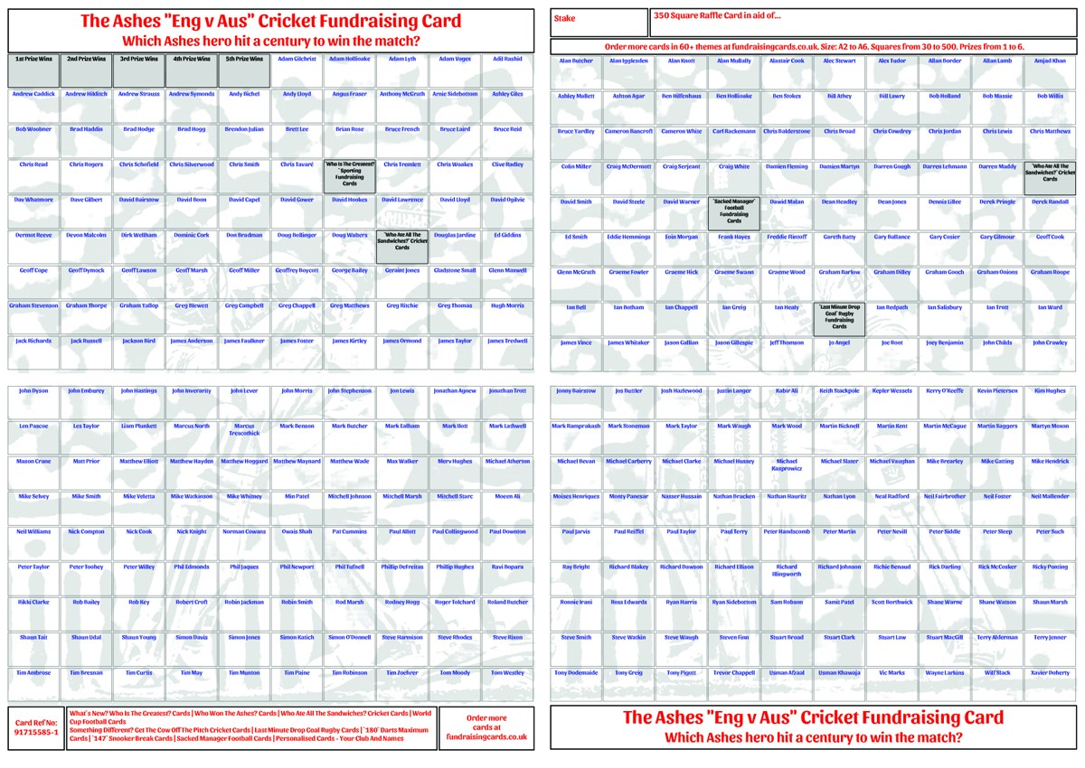`Ashes Century` Cricket Fundraising Raffle Ticket / Draw / Scratch Card