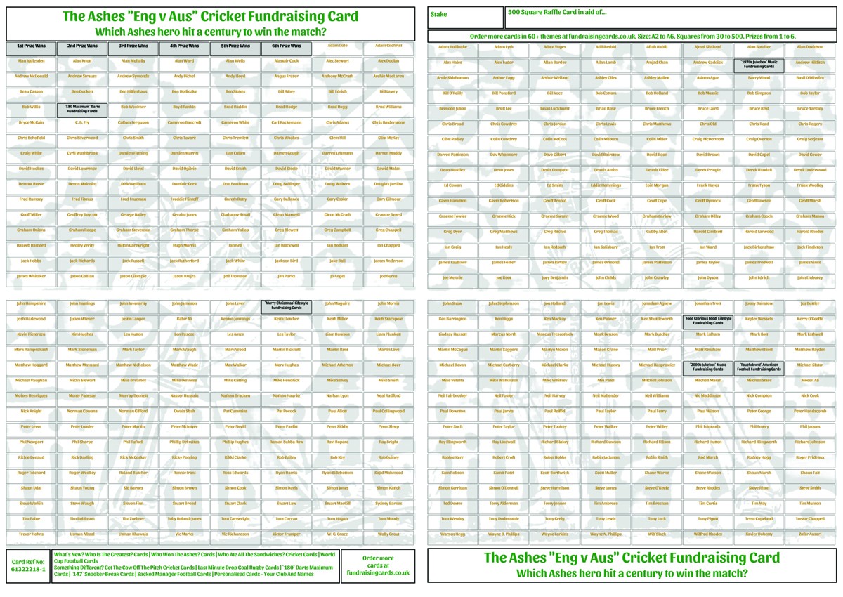 `Ashes Century` Cricket Fundraising Raffle Ticket / Draw / Scratch Card