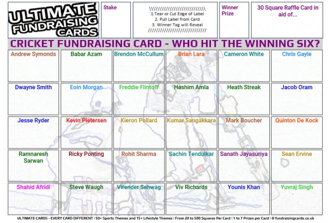 Ultimate A5 `Six To Win` Cricket Fundraising Raffle / Draw / Scratch Cards